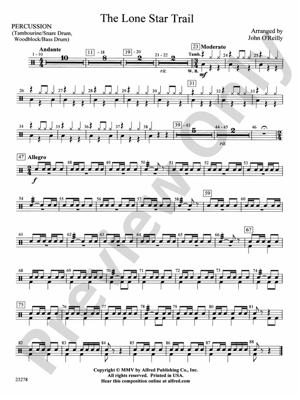 The Lone Star Trail: 1st Percussion: 1st Percussion Part - Digital ...