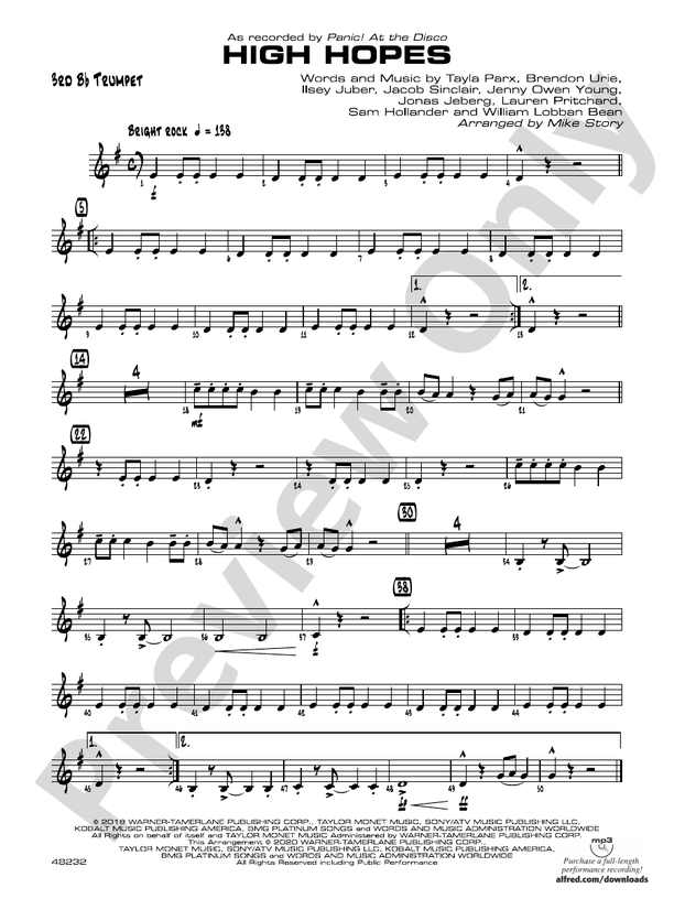 High Hopes: 3rd B-flat Trumpet: 3rd B-flat Trumpet Part - Digital Sheet ...