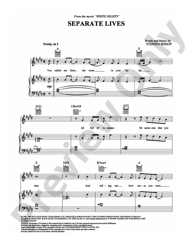 Separate Lives: Piano/Vocal/Chords: Phil Collins - Digital Sheet Music Download