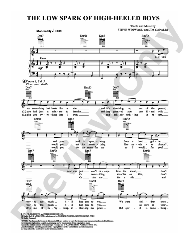 The Low Spark of High-Heeled Boys: Piano/Vocal/Chords: Traffic ...