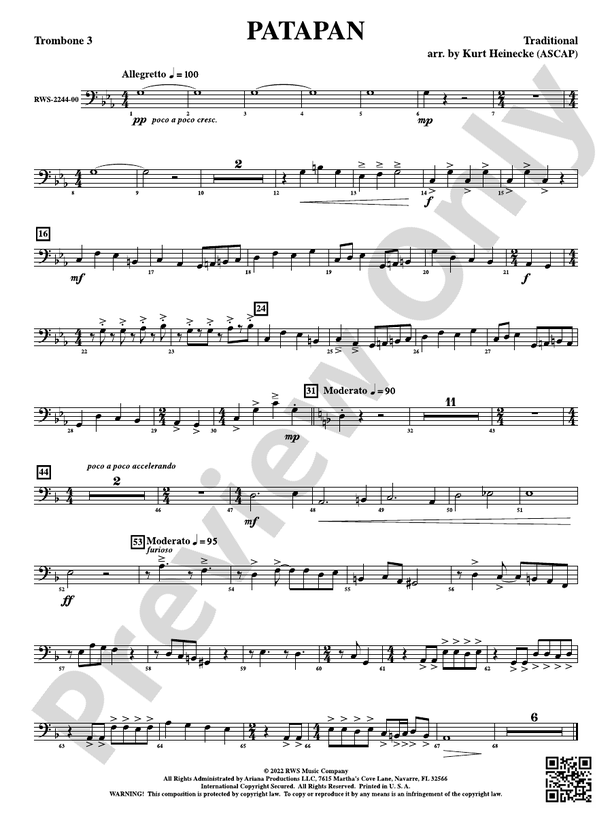 Patapan: 3rd Trombone: 3rd Trombone Part - Digital Sheet Music Download
