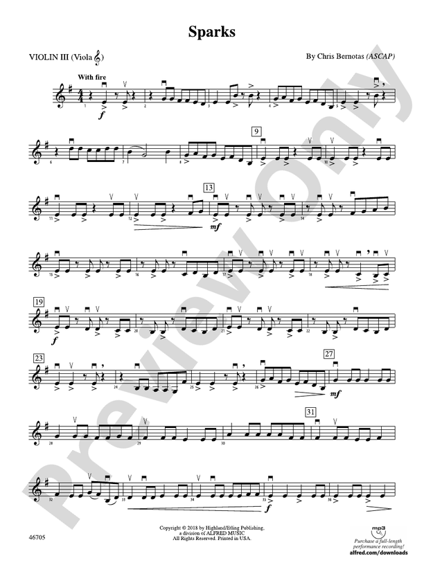Sparks: 3rd Violin (Viola [TC]): 3rd Violin (Viola [TC]) Part - Digital ...