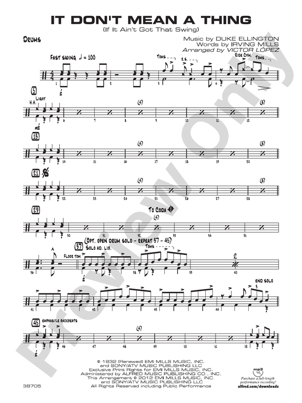It Don't Mean a Thing (If It Ain't Got That Swing): Drums: Drums Part ...