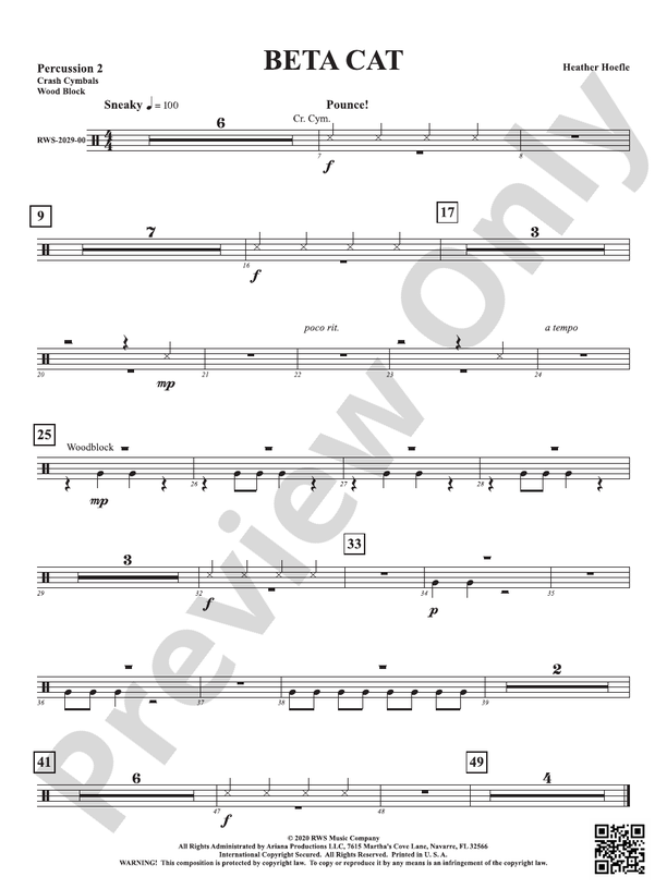 Beta Cat: 2nd Percussion: 2nd Percussion Part: Heather Hoefle - Digital ...