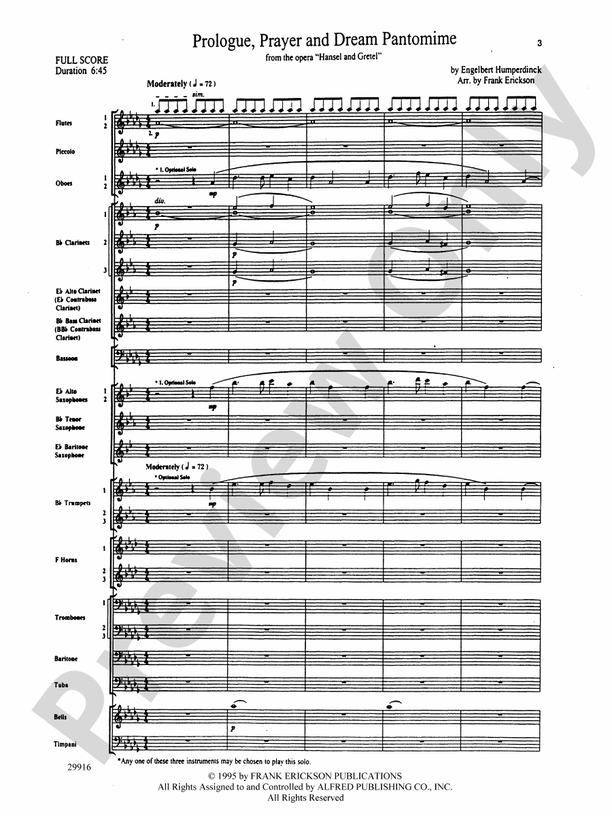 Prologue Prayer and Dream Pantomime (from the opera Hansel and Gretel): Score: Concert Band ...