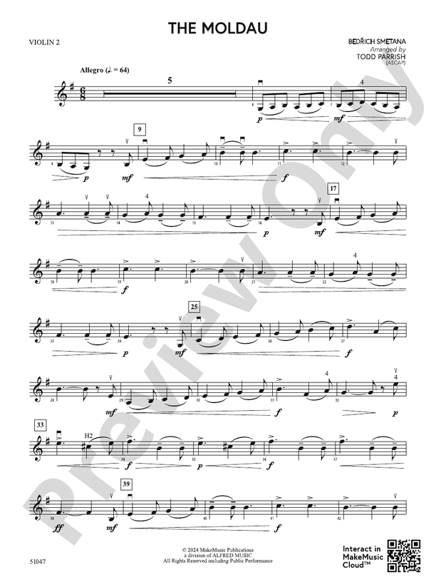 The Moldau: 2nd Violin: 2nd Violin Part - Digital Sheet Music Download