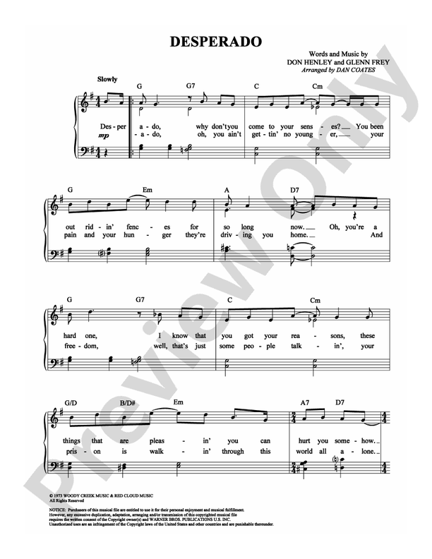 Desperado: Easy Piano: Judy Collins - Digital Sheet Music Download