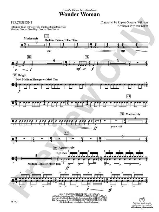 Wonder Woman: From the Warner Bros. Soundtrack: 1st Percussion: 1st ...
