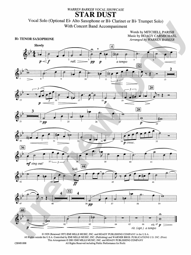 Star Dust: B-flat Tenor Saxophone: B-flat Tenor Saxophone Part ...