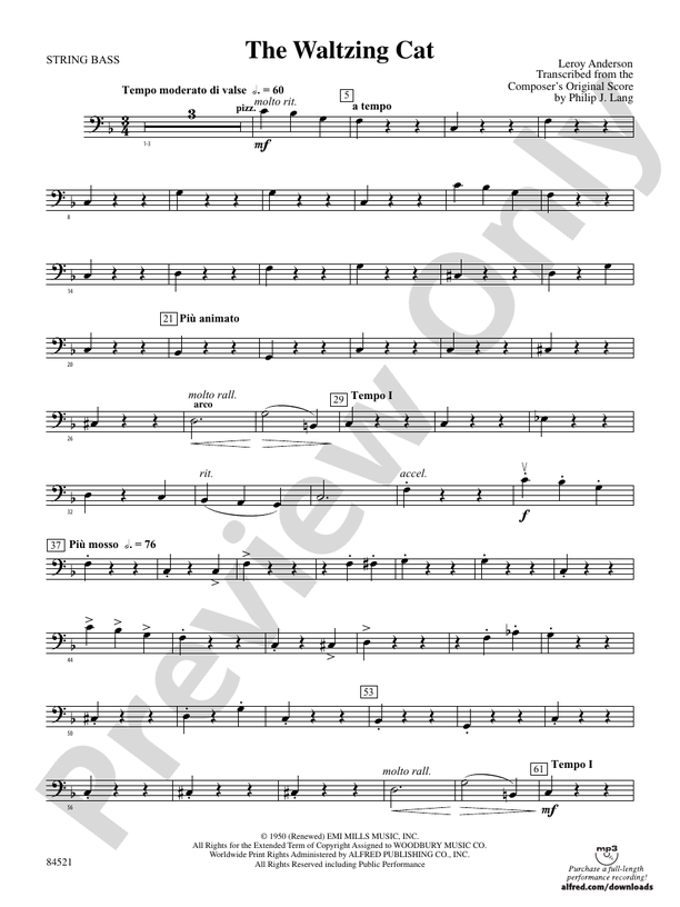 The Waltzing Cat: String Bass: String Bass Part - Digital Sheet Music ...