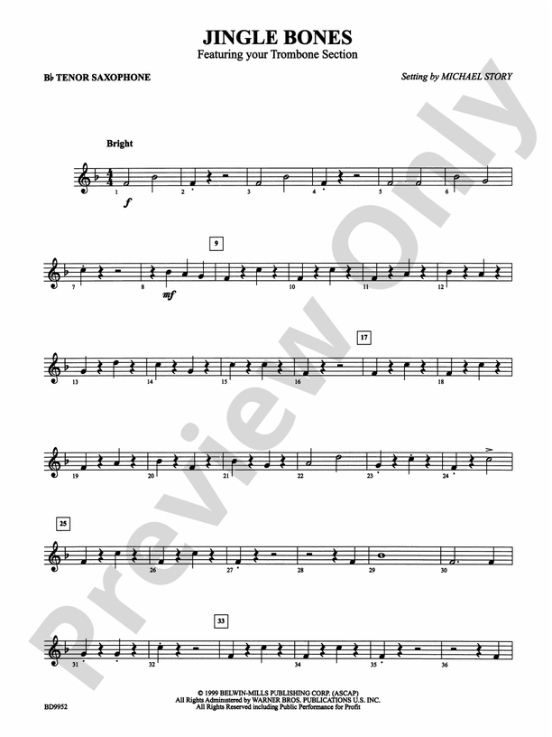 Jingle Bones: B-flat Tenor Saxophone: B-flat Tenor Saxophone Part ...