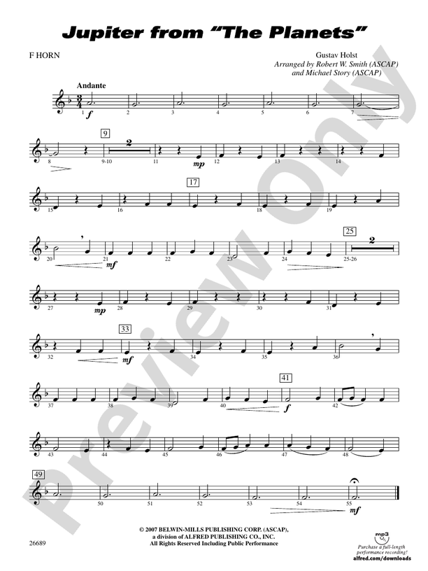 Jupiter (from The Planets): 1st F Horn: 1st F Horn Part - Digital Sheet ...