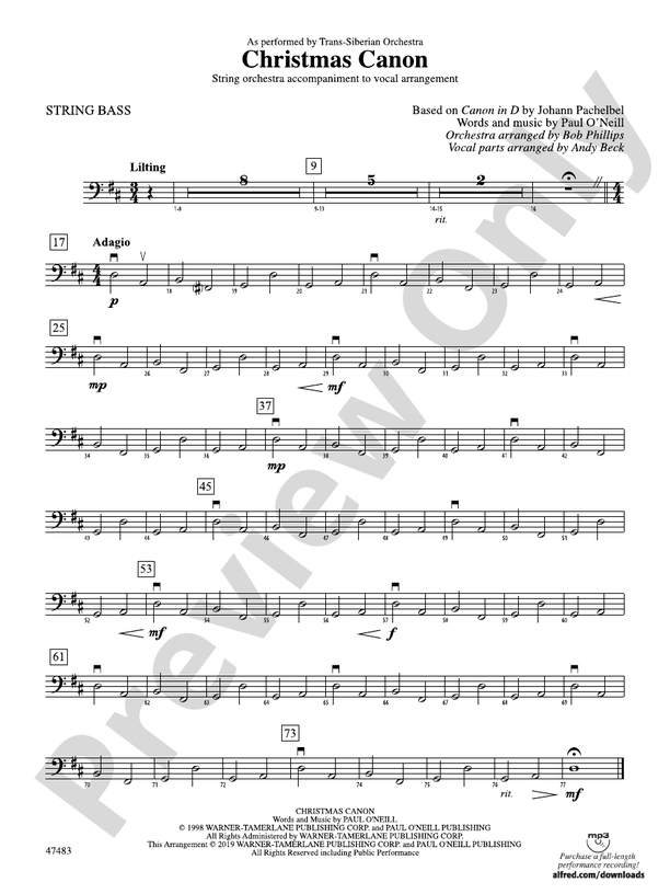 Christmas Canon: String Bass: String Bass Part - Digital Sheet Music ...