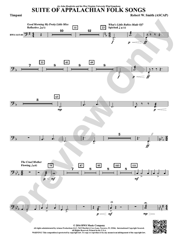 Suite of Appalachian Folk Songs: Timpani: Timpani Part: Robert W. Smith ...