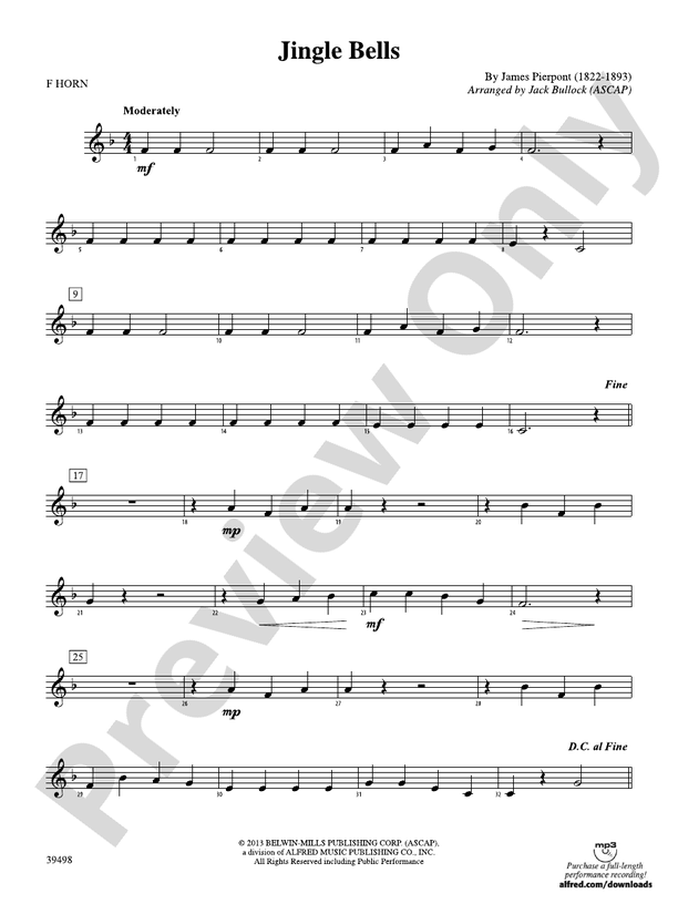 Jingle Bells: 1st F Horn: 1st F Horn Part - Digital Sheet Music Download