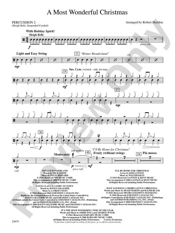 A Most Wonderful Christmas: 2nd Percussion: 2nd Percussion Part ...