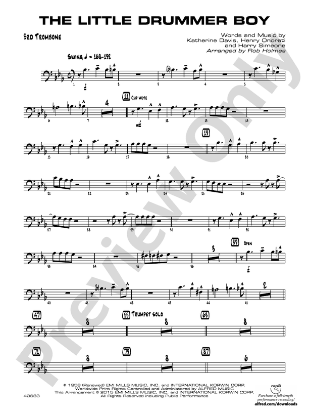 The Little Drummer Boy: 3rd Trombone: 3rd Trombone Part - Digital Sheet ...
