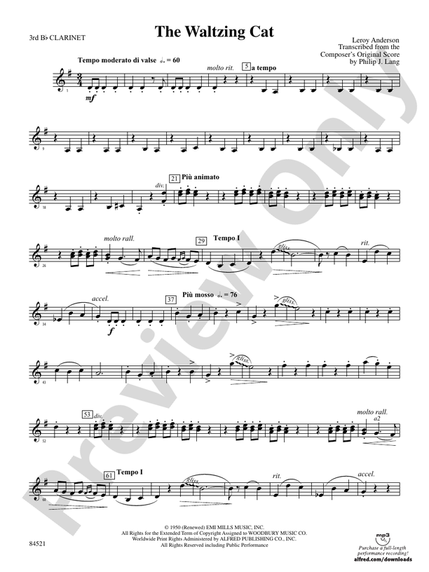 The Waltzing Cat: 3rd B-flat Clarinet: 3rd B-flat Clarinet Part ...