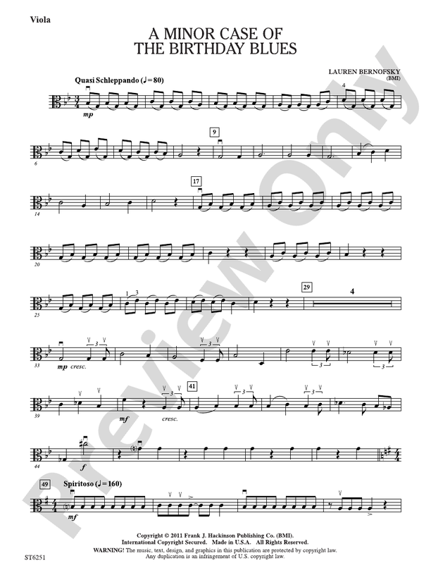 A Minor Case of the Birthday Blues: Viola: Viola Part: Lauren Bernofsky ...