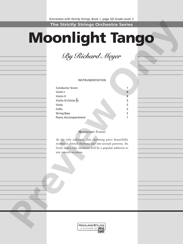 Moonlight Tango: Score: String Orchestra Score - Digital Sheet Music Download