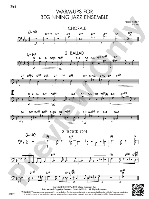 Warm-ups for Beginning Jazz Ensemble: Bass: Bass Part: Chris Sharp ...