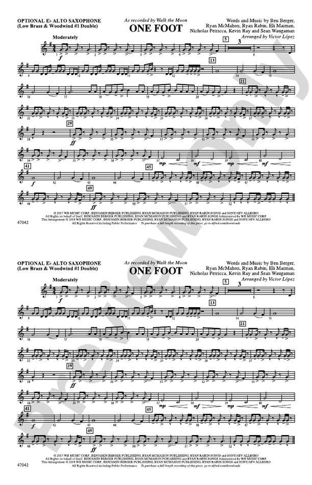 One Foot: Optional Alto Sax: Optional Alto Sax Part - Digital Sheet ...