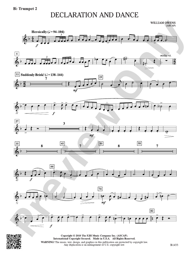 Declaration and Dance: B-flat Trumpet 2: B-flat Trumpet 2 Part: William Owens - Digital Sheet ...