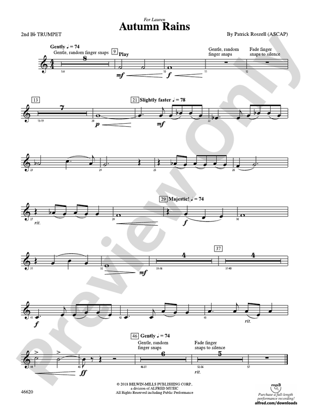 Autumn Rains: 2nd B-flat Trumpet: 2nd B-flat Trumpet Part - Digital Sheet Music Download