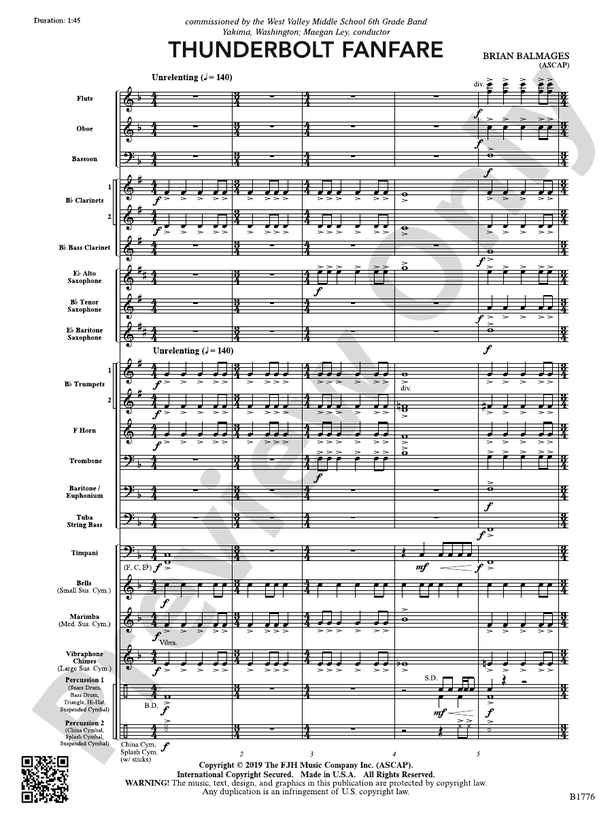 Thunderbolt Fanfare: Score: Concert Band Score: Brian Balmages - Digital Sheet Music Download