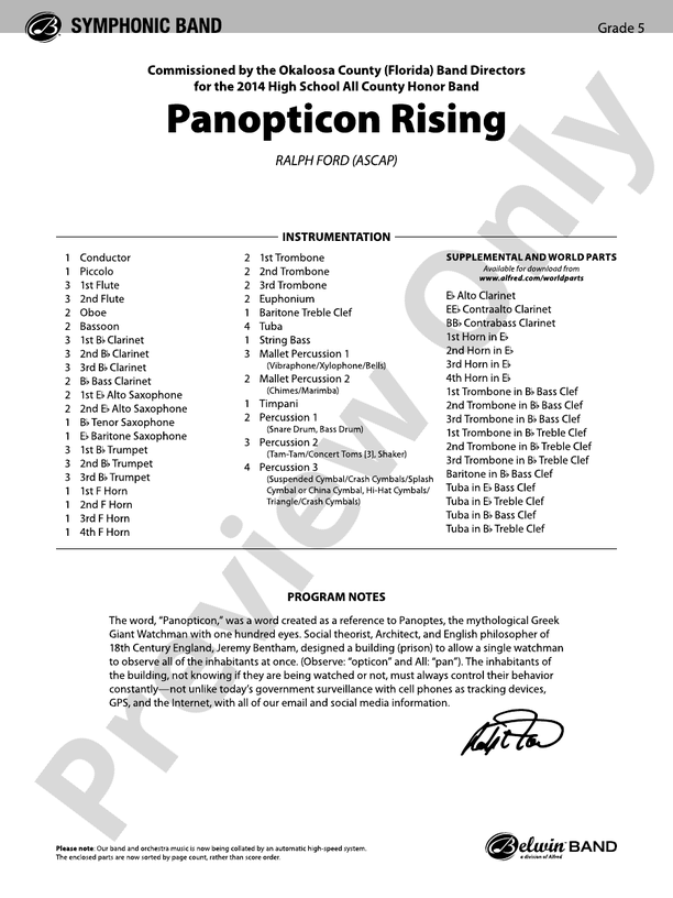 Panopticon Rising: Score: Concert Band Score - Digital Sheet Music Download