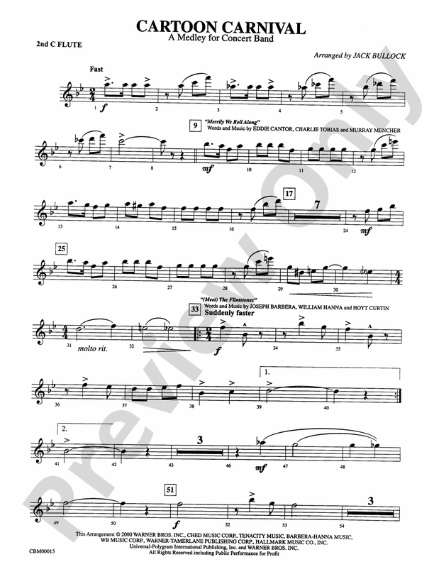 Cartoon Carnival Medley 2nd Flute 2nd Flute Part Digital Sheet