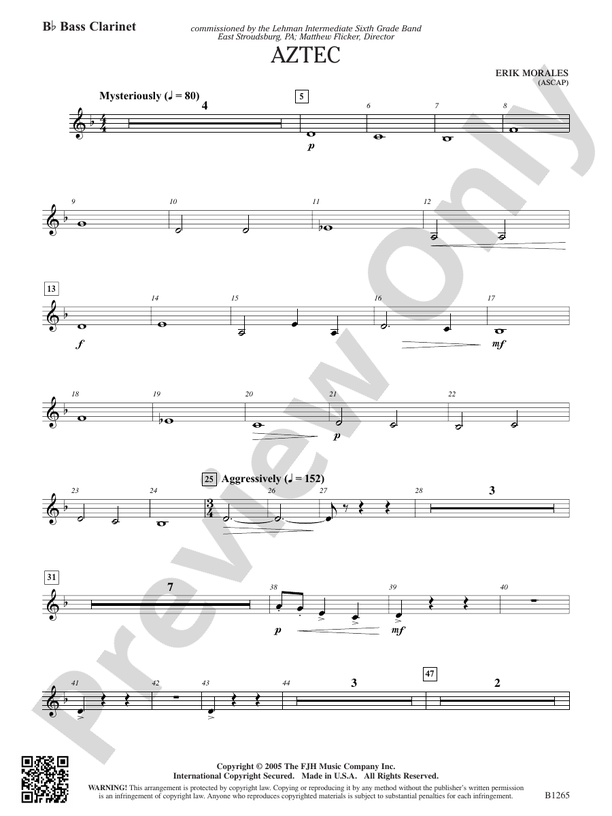 Aztec: B-flat Bass Clarinet: B-flat Bass Clarinet Part: Erik Morales - Digital Sheet Music Download
