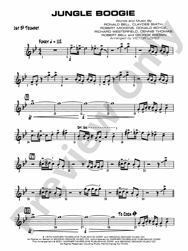 Jungle Boogie: 1st B-flat Trumpet: 1st B-flat Trumpet Part - Digital Sheet Music Download