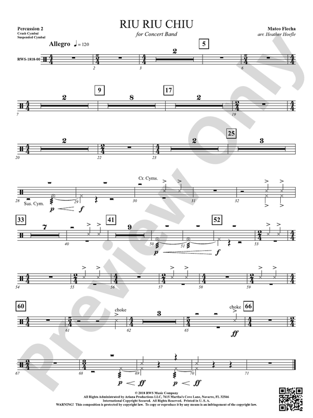 Riu Riu Chiu: 2nd Percussion: 2nd Percussion Part - Digital Sheet Music ...