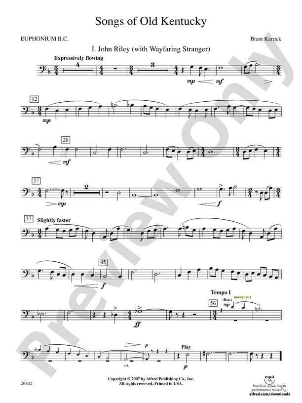 Songs of Old Kentucky: Baritone B.C.: Baritone B.C. Part - Digital ...