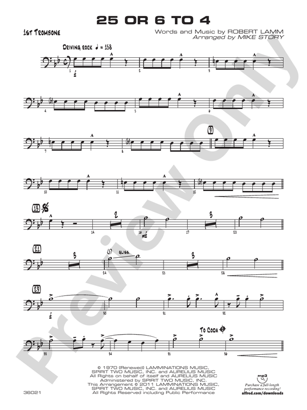 25 or 6 to 4: 1st Trombone: 1st Trombone Part - Digital Sheet Music Download