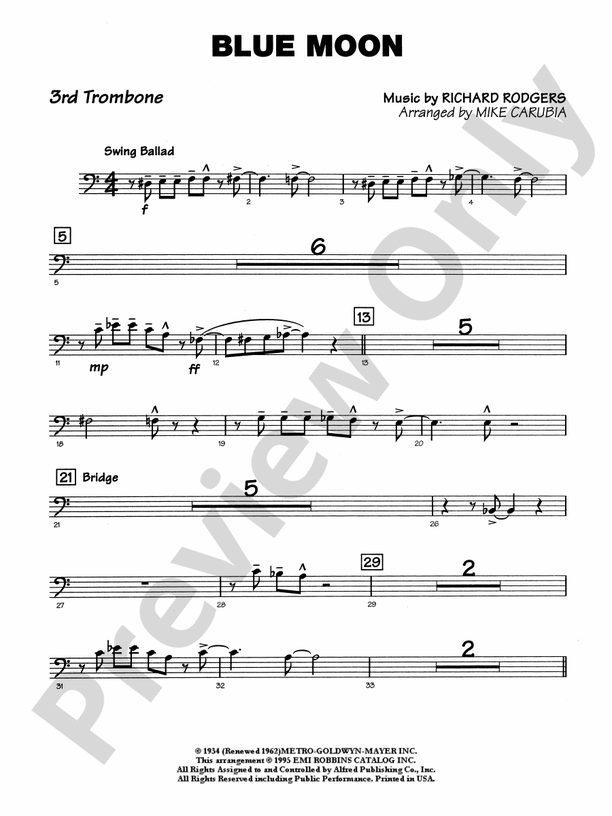 Blue Moon: 3rd Trombone: 3rd Trombone Part - Digital Sheet Music Download