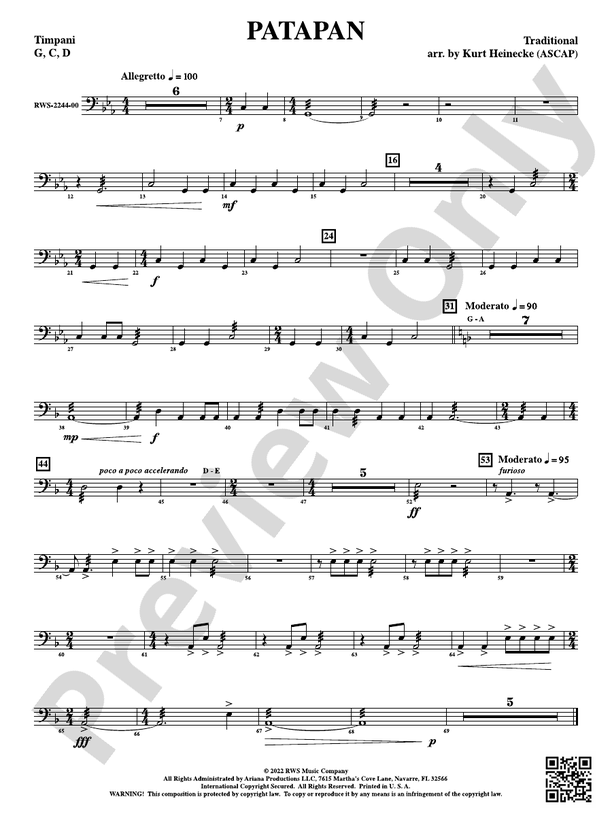 Patapan: Timpani: Timpani Part - Digital Sheet Music Download