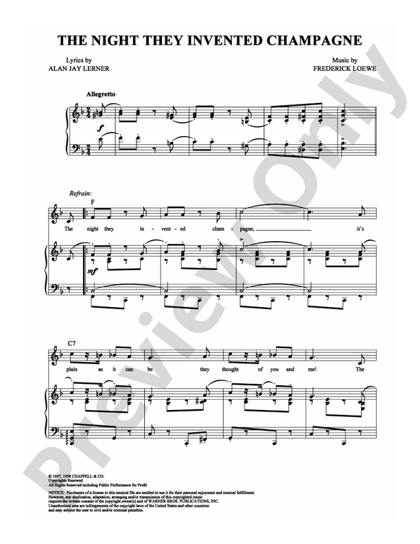 The Night They Invented Champagne: Piano/Vocal/Chords: Frederick Loewe ...