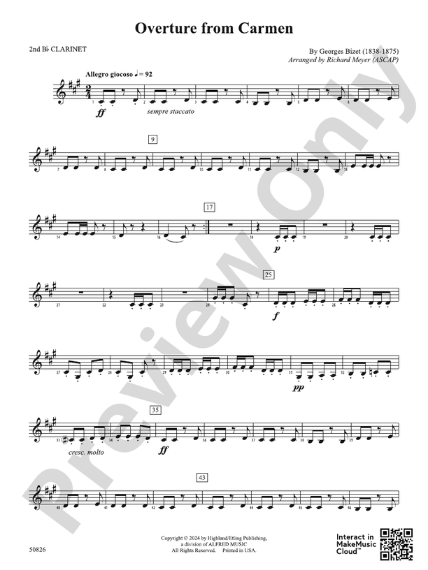 Overture from Carmen: 2nd B-flat Clarinet: 2nd B-flat Clarinet Part - Digital Sheet Music Download