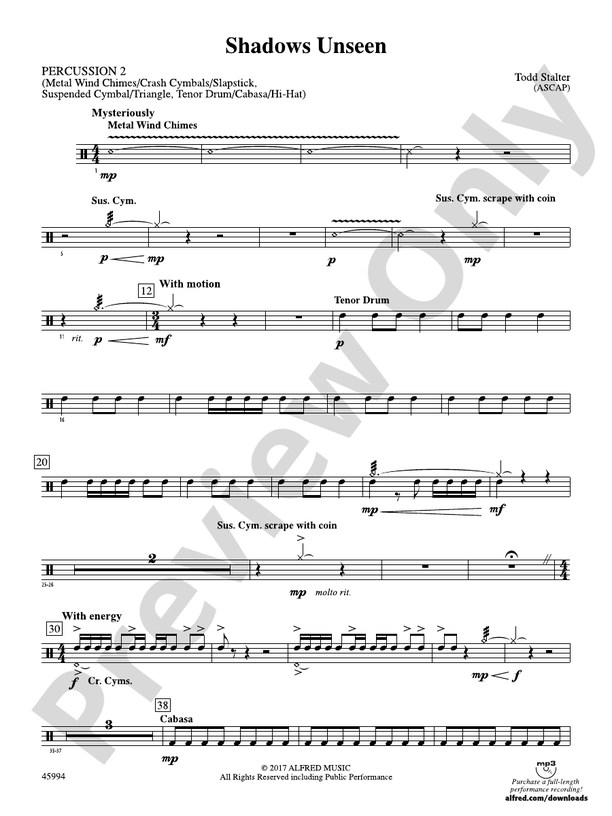 Shadows Unseen: 2nd Percussion: 2nd Percussion Part - Digital Sheet ...