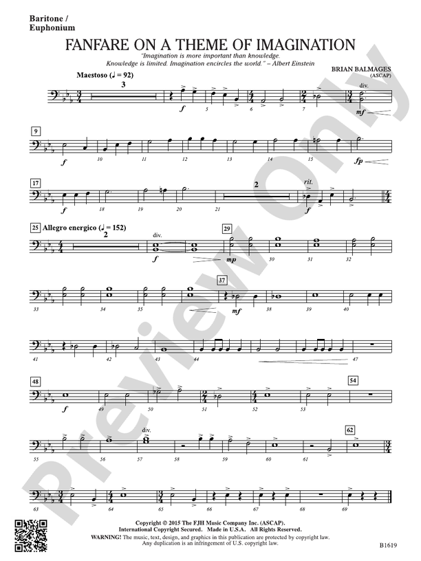 Fanfare on a Theme of Imagination: Baritone / Euphonium: Baritone / Euphonium Part: Brian ...