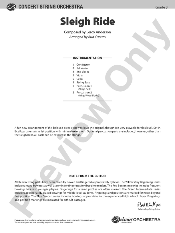 Sleigh Ride: String Orchestra Conductor Score & Parts: Leroy Anderson ...