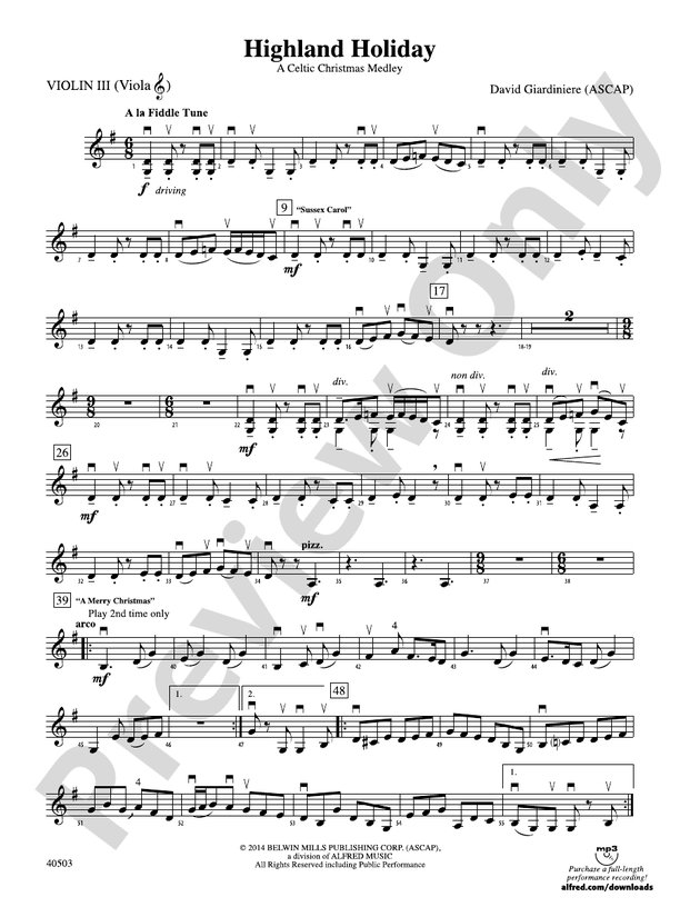 Highland Holiday: 3rd Violin (Viola [TC]): 3rd Violin (Viola [TC]) Part - Digital Sheet Music ...