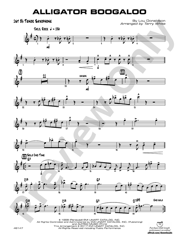 Alligator Boogaloo: B-flat Tenor Saxophone: B-flat Tenor Saxophone Part ...