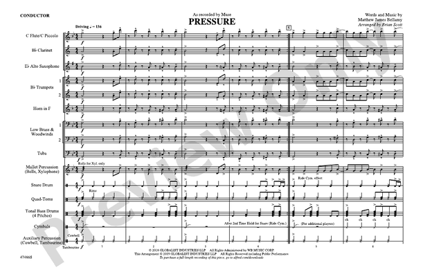 Pressure: Score: Marching Band Score - Digital Sheet Music Download