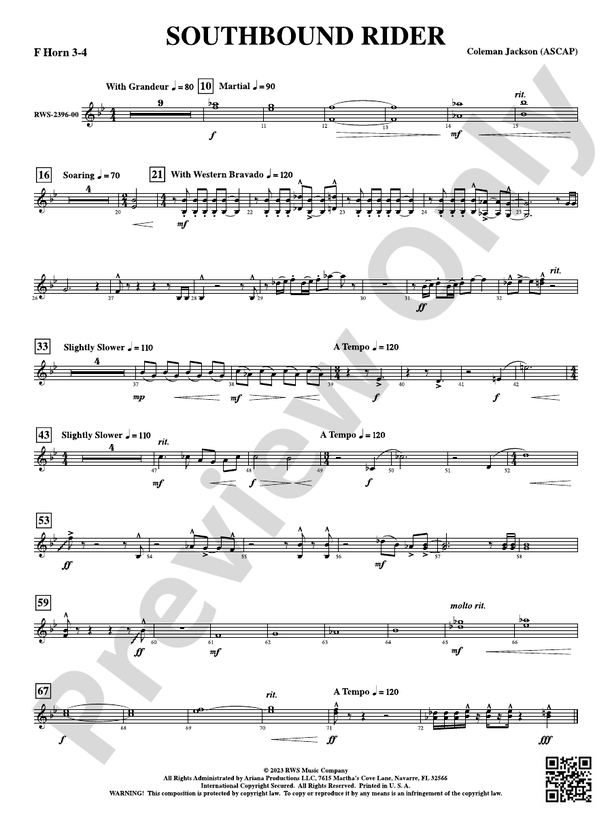 Southbound Rider: 3rd & 4th F Horns: 3rd & 4th F Horns Part: Coleman ...