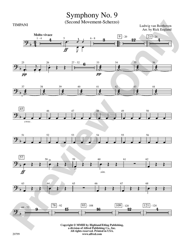 Symphony No. 9 (2nd Movement): Timpani: Timpani Part - Digital Sheet Music Download