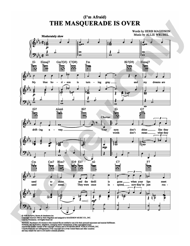 (I'm Afraid) The Masquerade is Over: Piano/Vocal/Chords: Allie Wrubel ...