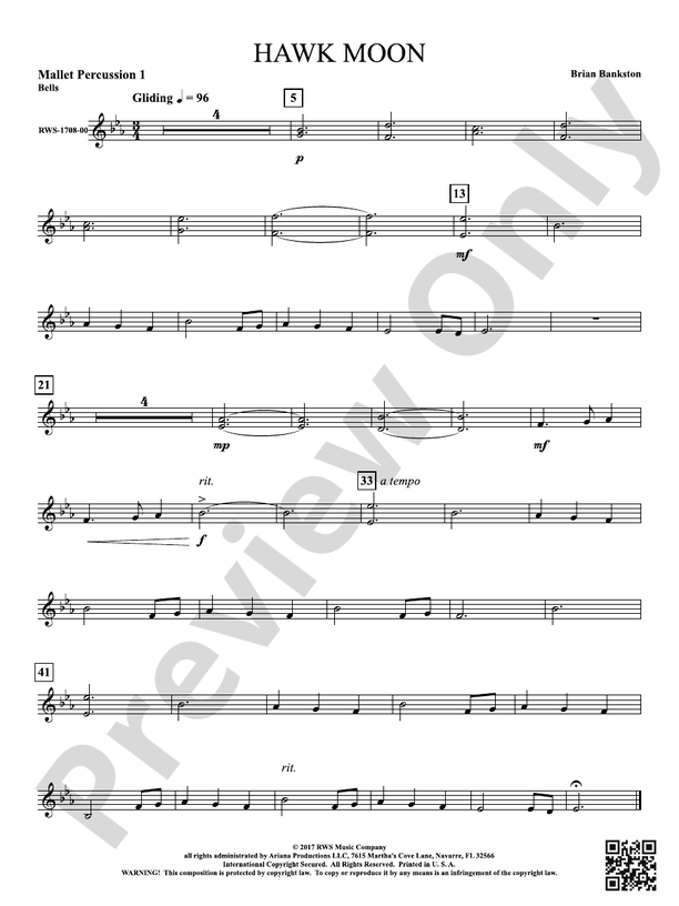Hawk Moon: 1st Mallet Percussion: 1st Mallet Percussion Part: Brian Bankston - Digital Sheet ...